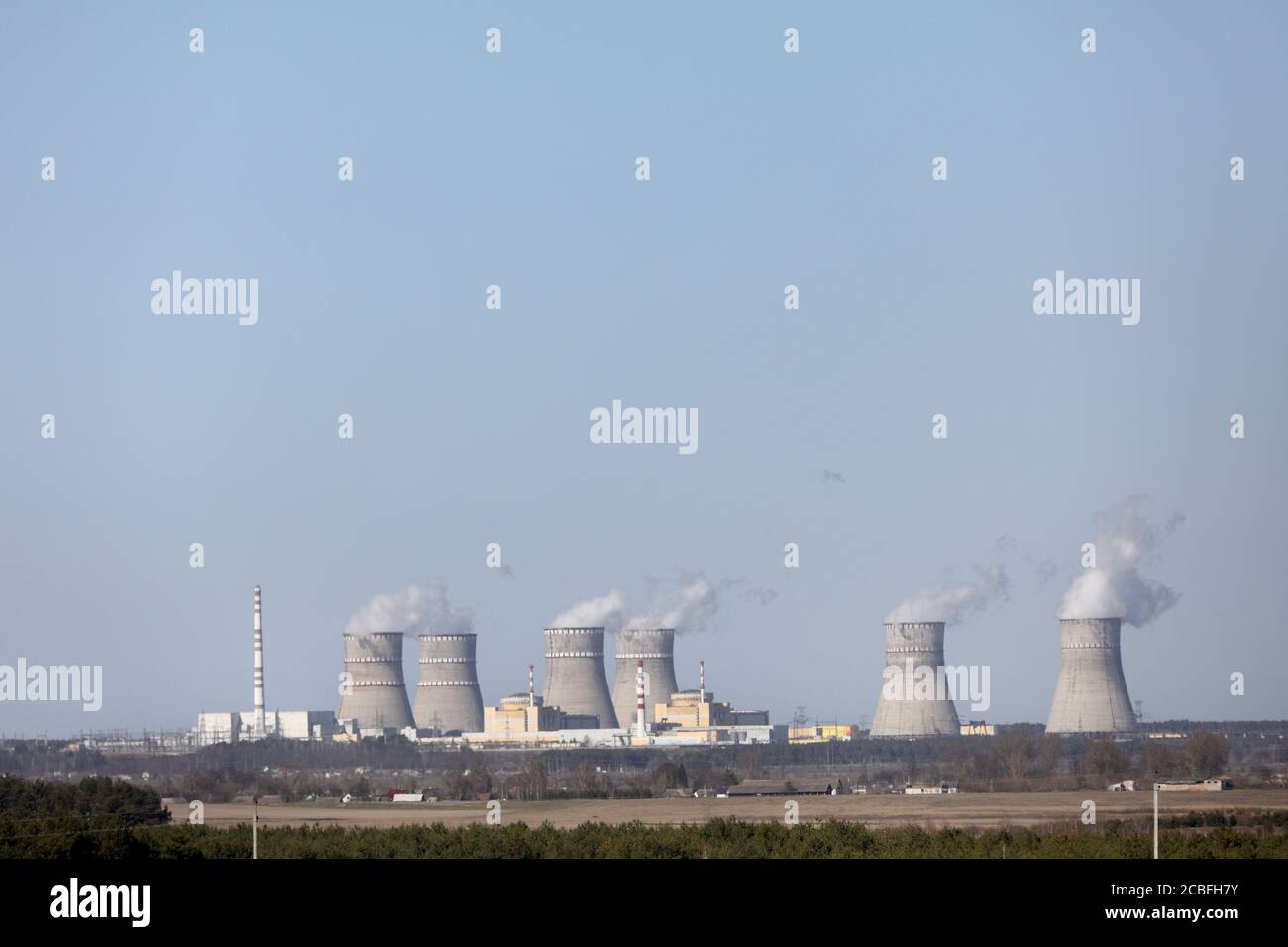 panorama of a nuclear power plant. environmental pollution Stock Photo ...
