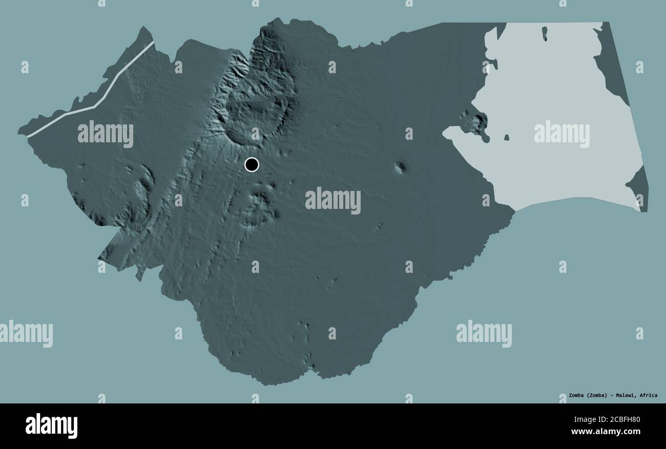 Shape of Zomba, district of Malawi, with its capital isolated on a ...