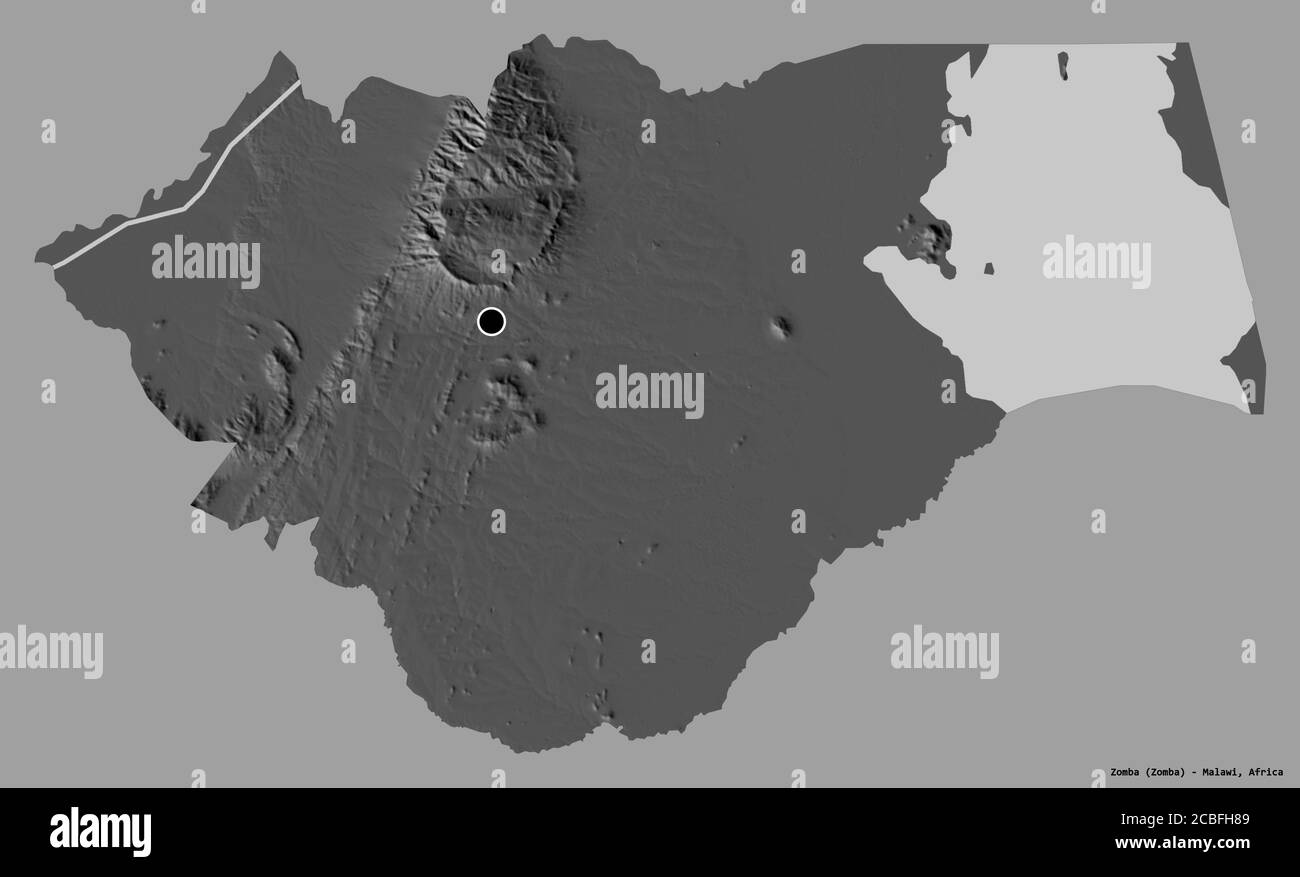 Shape of Zomba, district of Malawi, with its capital isolated on a ...