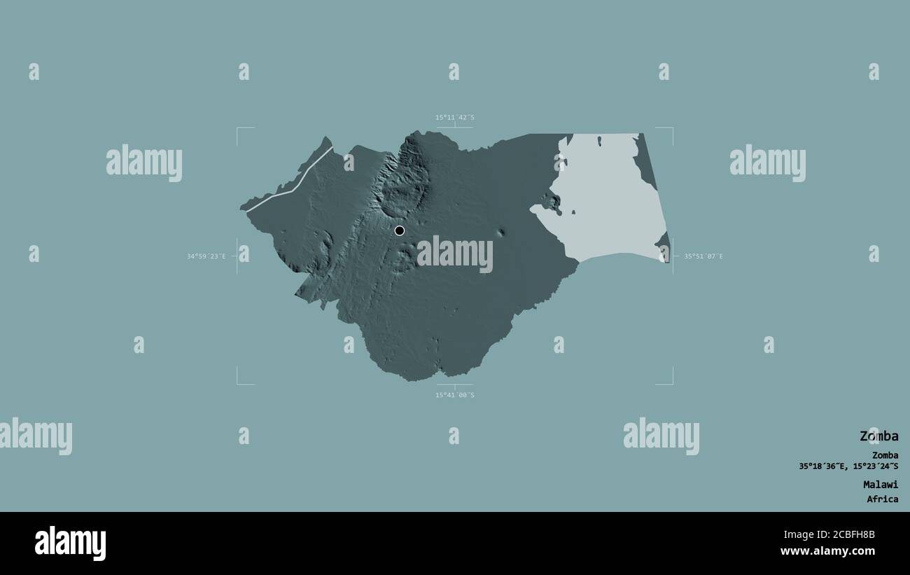 Area of Zomba, district of Malawi, isolated on a solid background in a ...