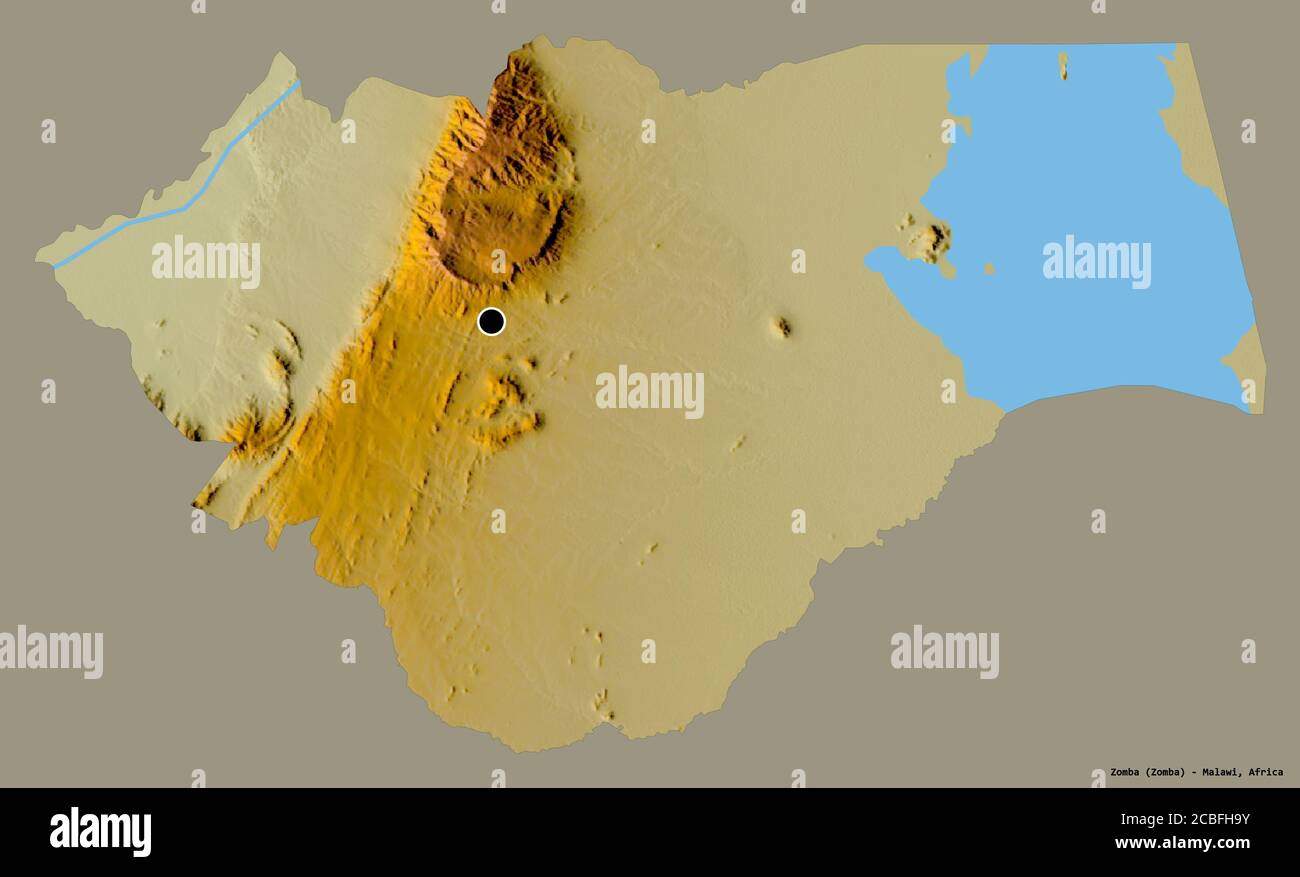 Shape of Zomba, district of Malawi, with its capital isolated on a ...