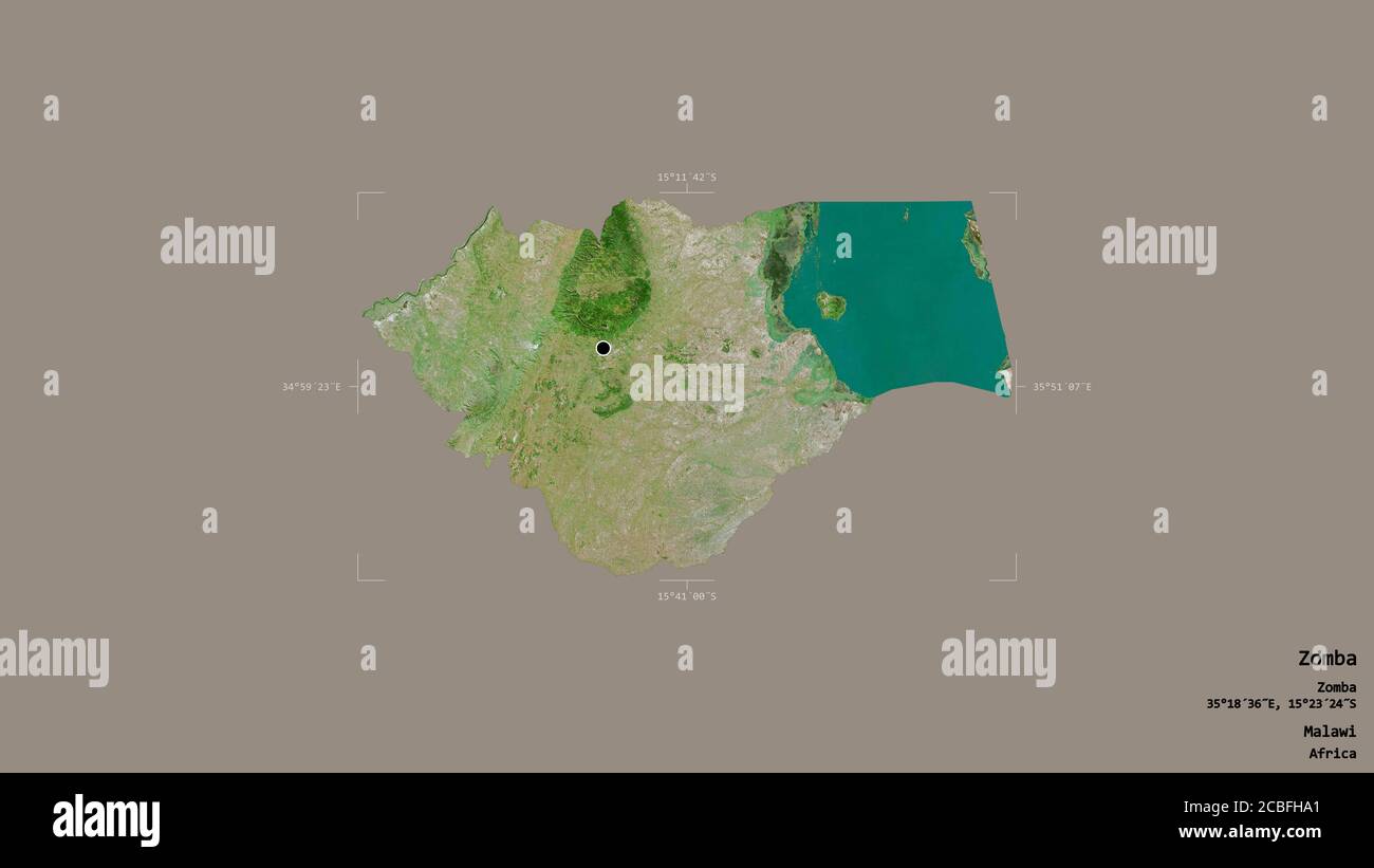 Area of Zomba, district of Malawi, isolated on a solid background in a ...