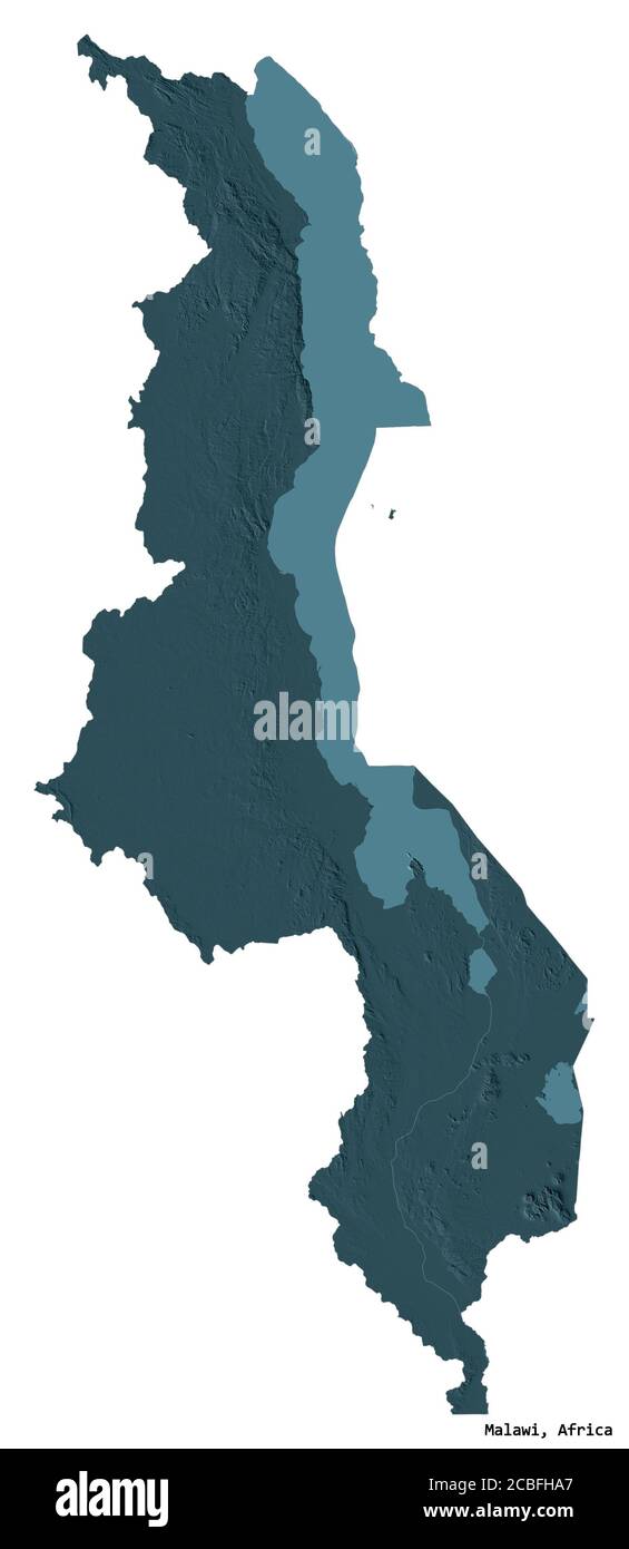Shape of Malawi with its capital isolated on white background. Colored ...