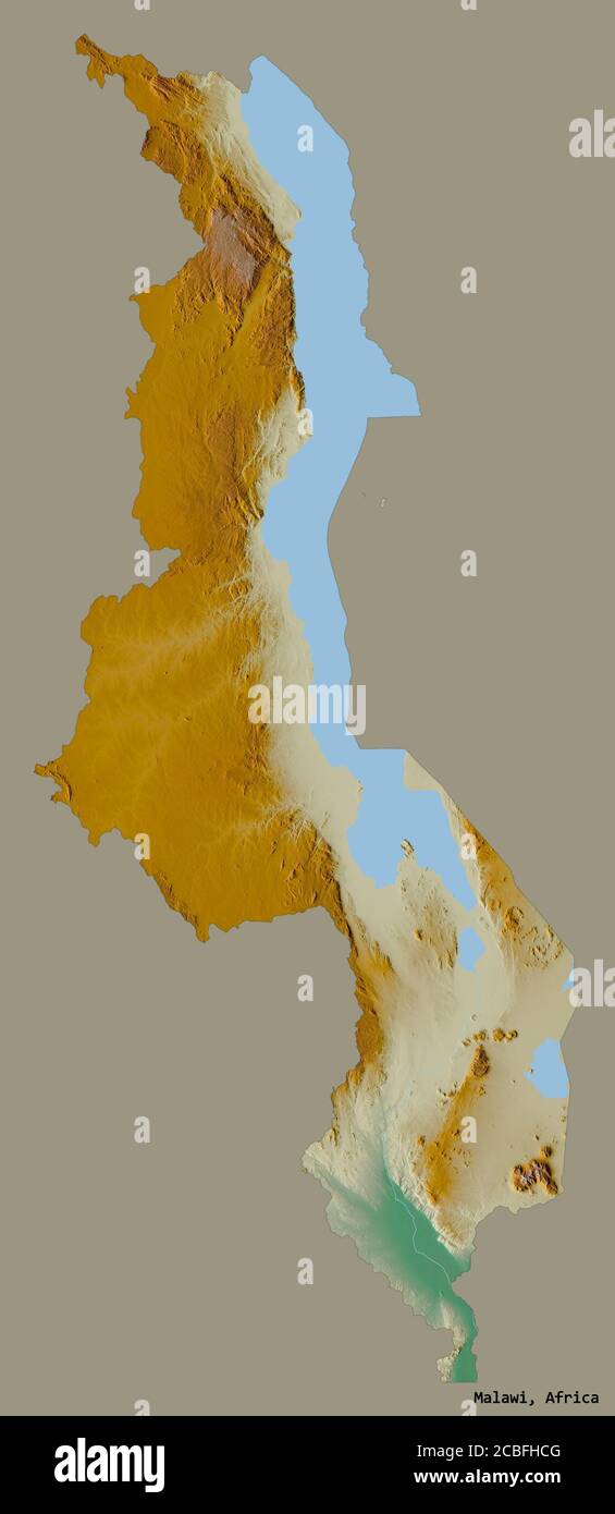 Shape of Malawi with its capital isolated on a solid color background ...