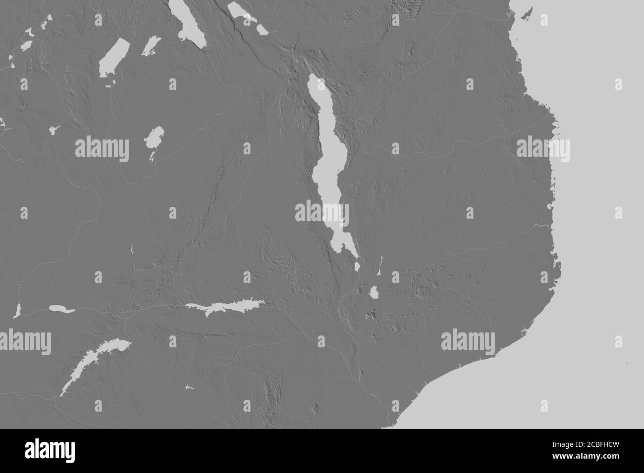 Extended area of Malawi. Bilevel elevation map. 3D rendering Stock ...