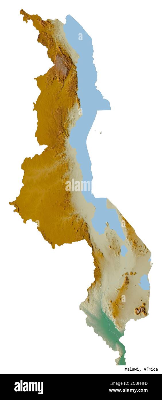 Shape of Malawi with its capital isolated on white background ...