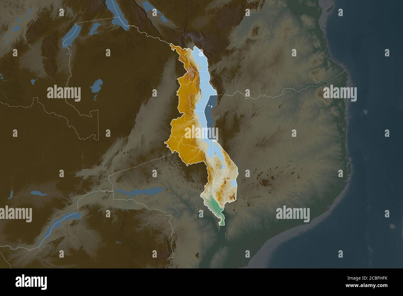 Shape of Malawi separated by the desaturation of neighboring areas ...