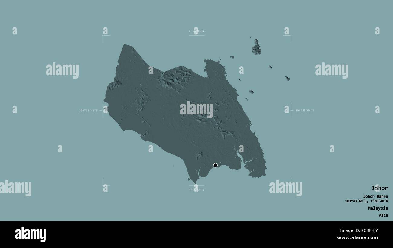 Area of Johor, state of Malaysia, isolated on a solid background in a ...