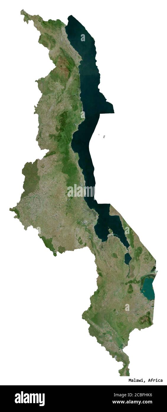 Shape of Malawi with its capital isolated on white background ...