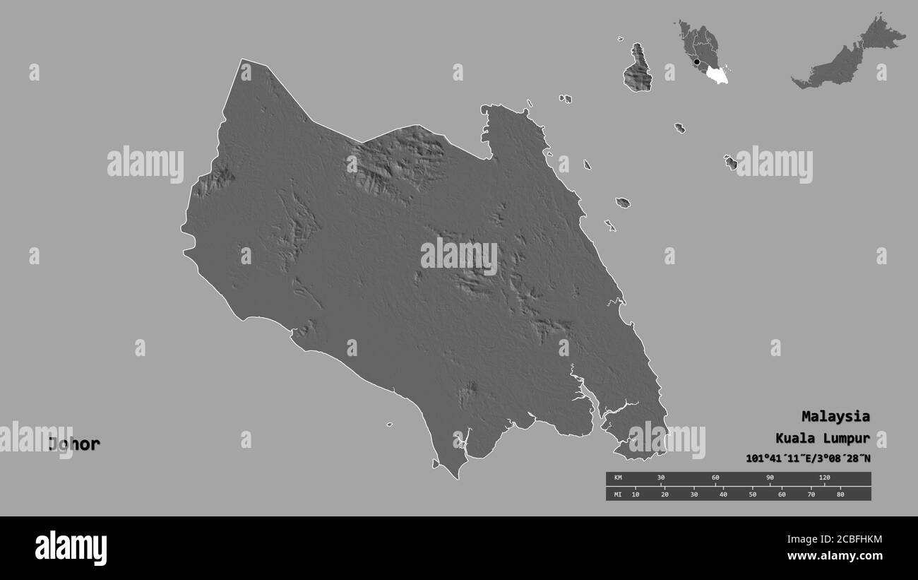 Shape of Johor, state of Malaysia, with its capital isolated on solid ...