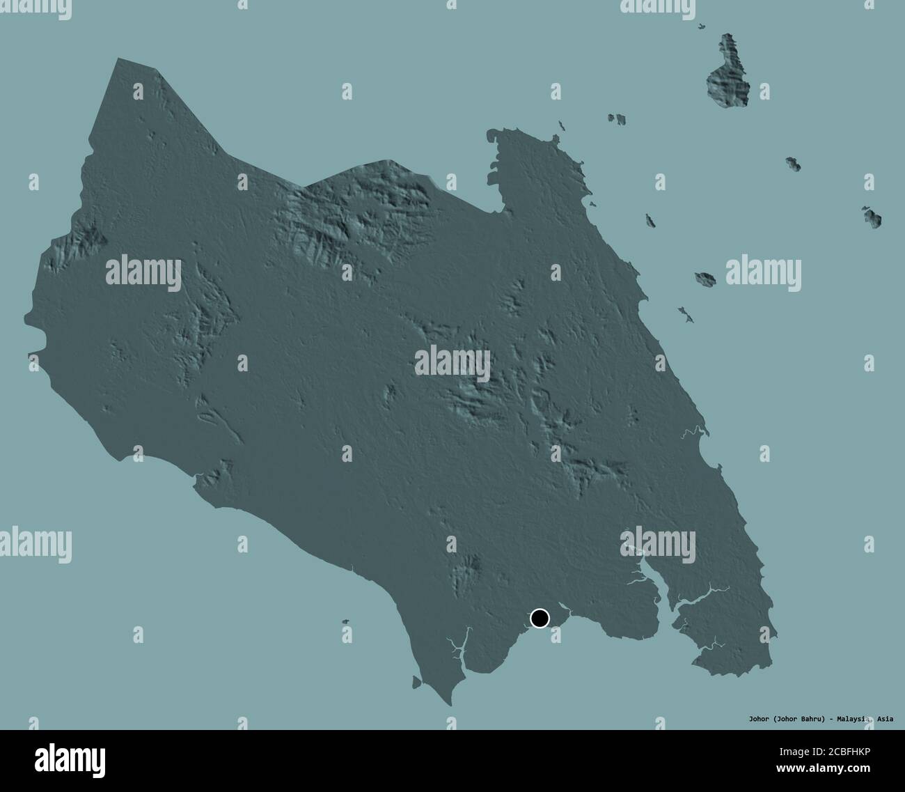 Shape of Johor, state of Malaysia, with its capital isolated on a solid ...