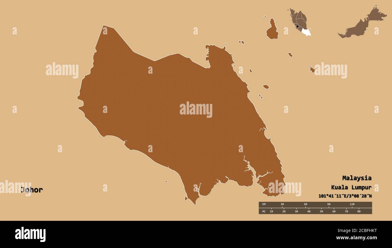 Shape of Johor, state of Malaysia, with its capital isolated on solid ...
