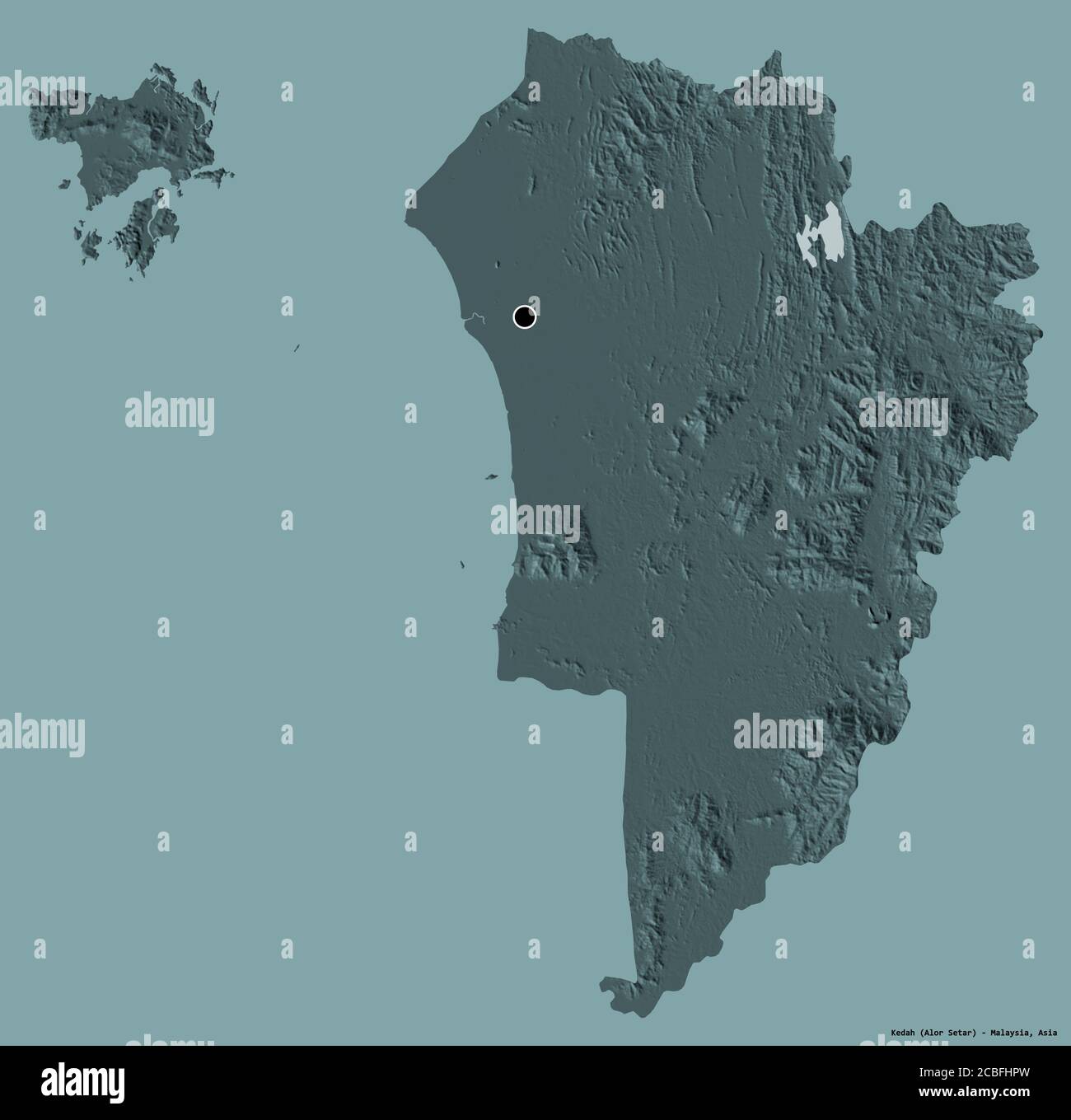 Shape of Kedah, state of Malaysia, with its capital isolated on a solid ...