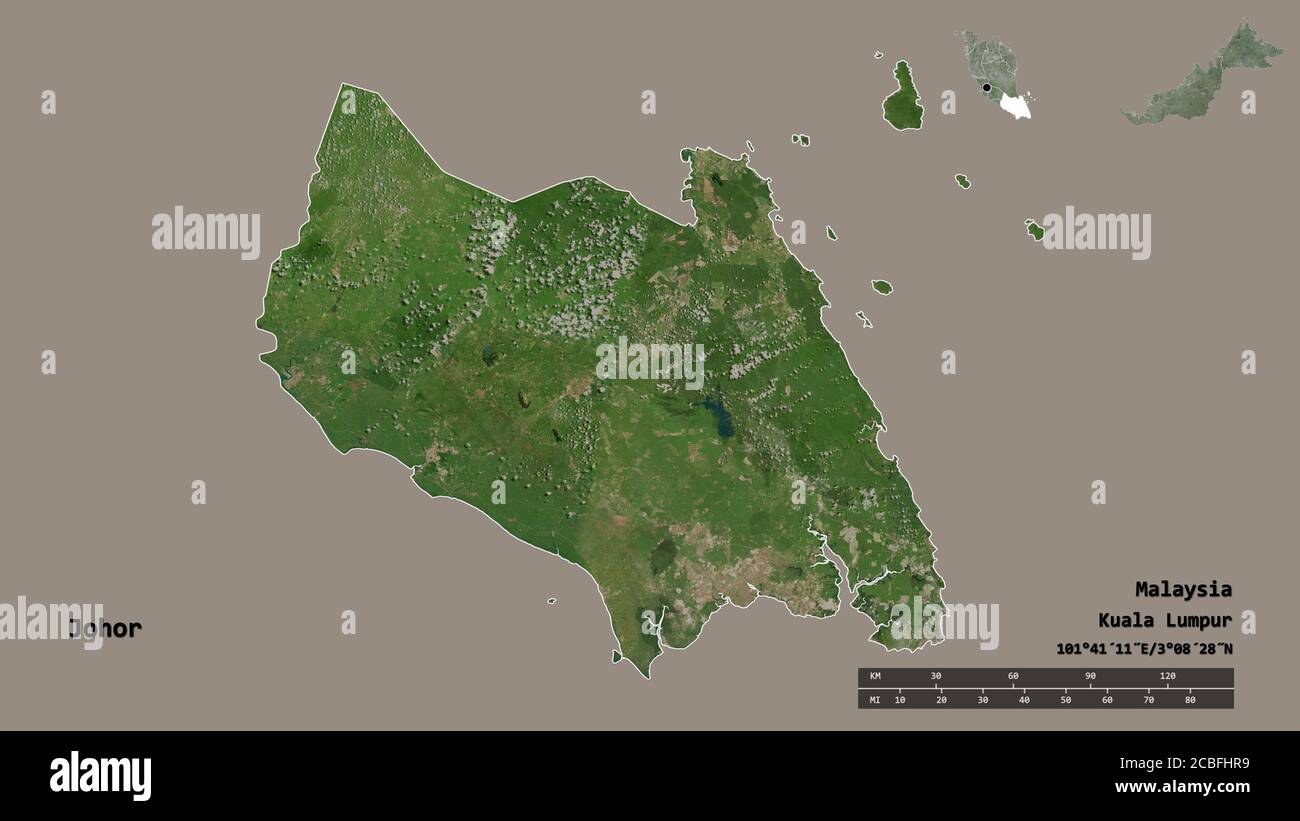 Shape of Johor, state of Malaysia, with its capital isolated on solid ...