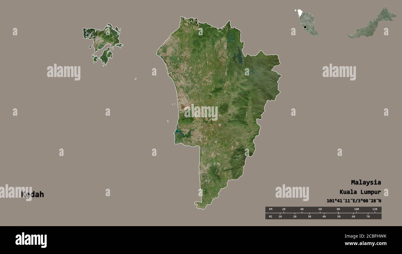 Shape of Kedah, state of Malaysia, with its capital isolated on solid ...