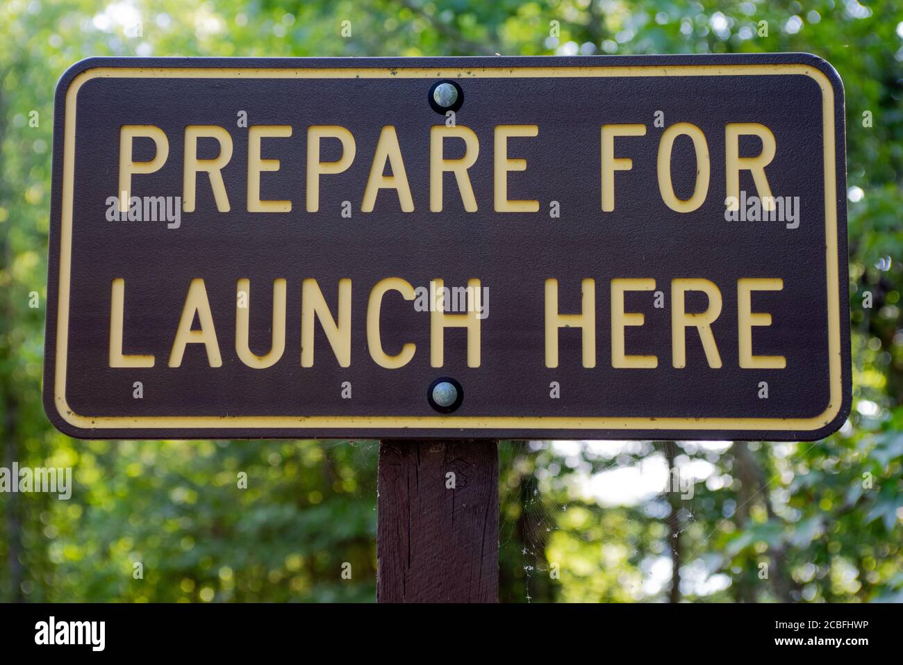 "Prepare For Launch Here" sign for boat at a National Forest park Stock ...