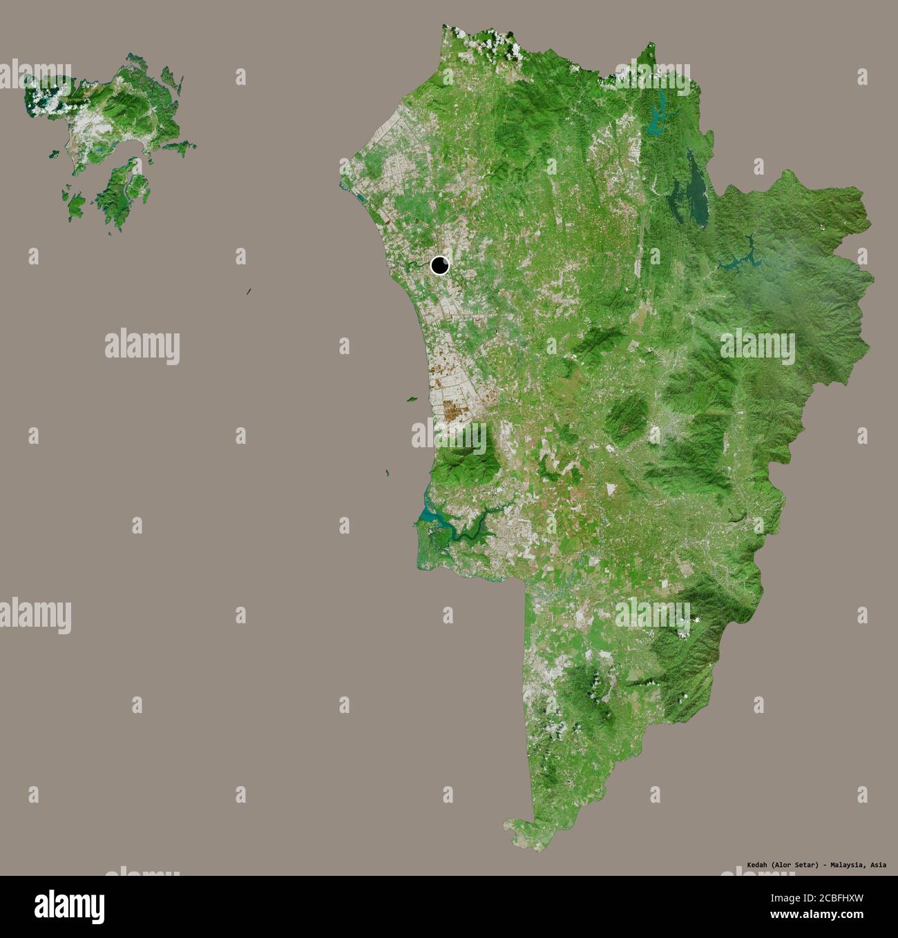 Shape of Kedah, state of Malaysia, with its capital isolated on a solid ...