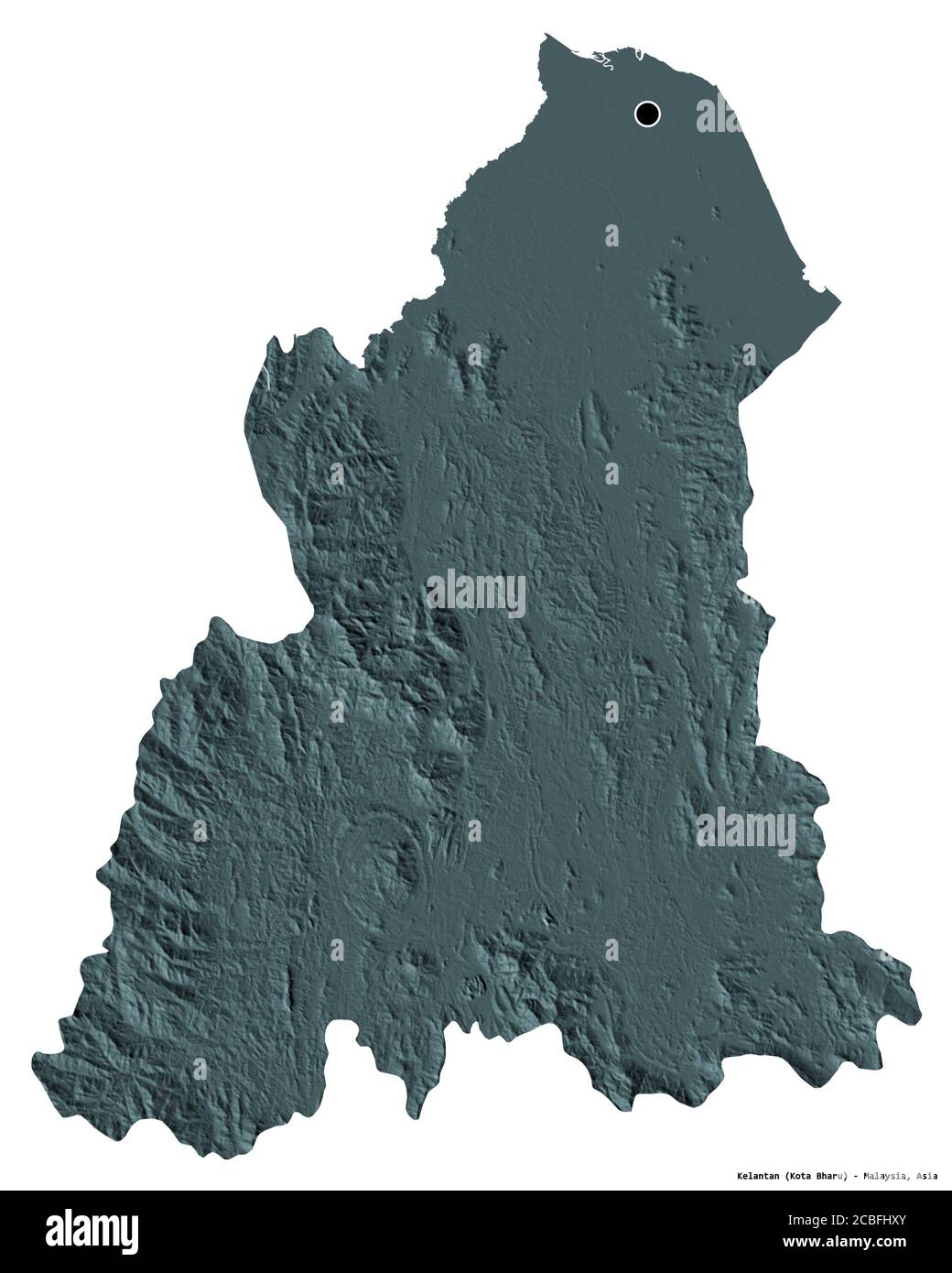Shape of Kelantan, state of Malaysia, with its capital isolated on ...
