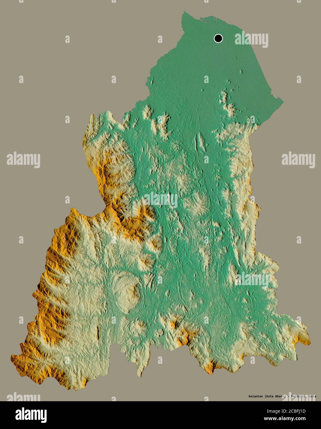 Shape of Kelantan, state of Malaysia, with its capital isolated on a ...