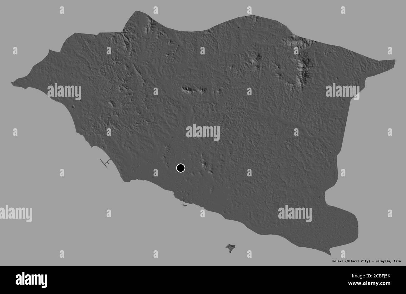 Shape of Melaka, state of Malaysia, with its capital isolated on a ...