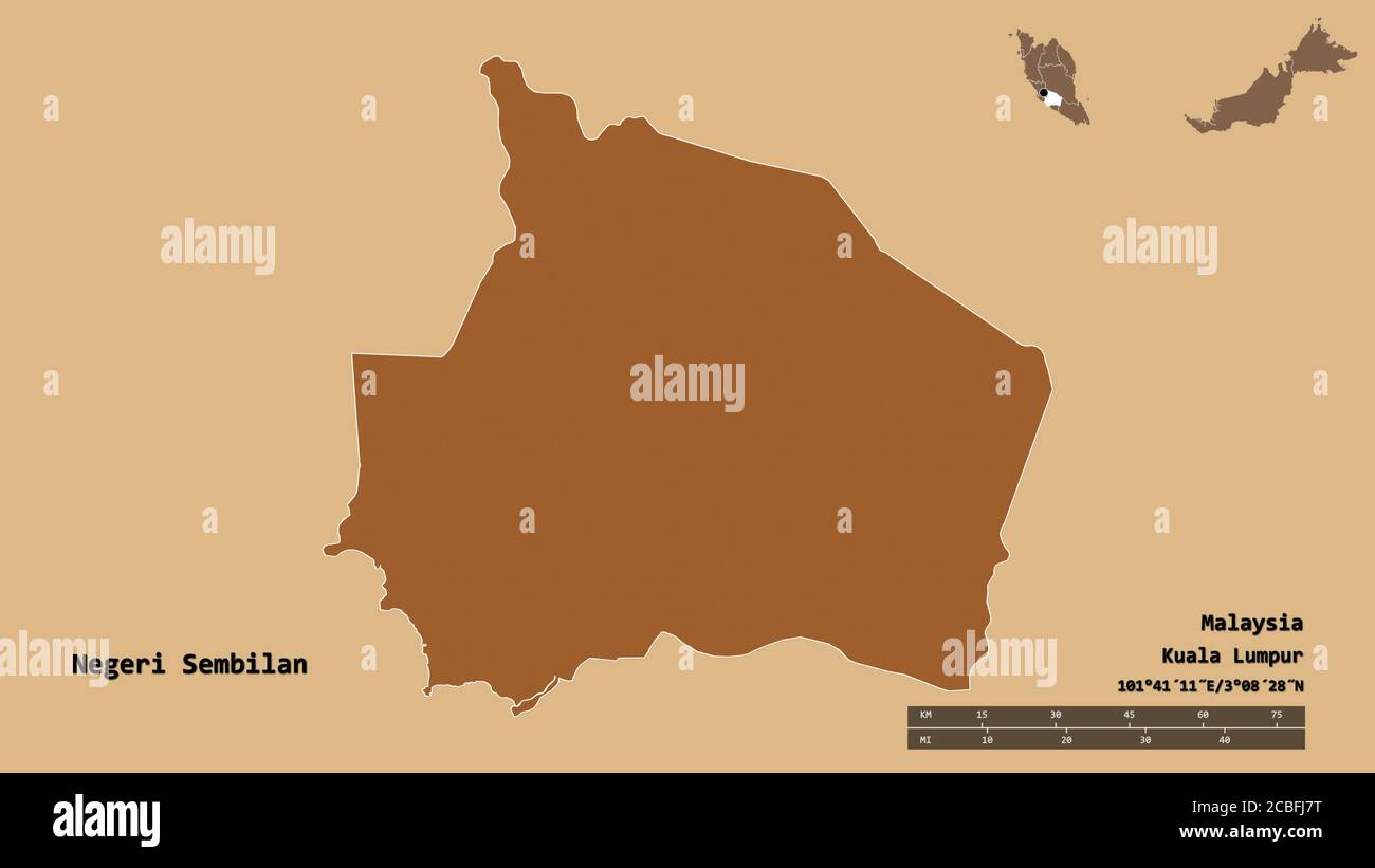 Shape of Negeri Sembilan, state of Malaysia, with its capital isolated ...