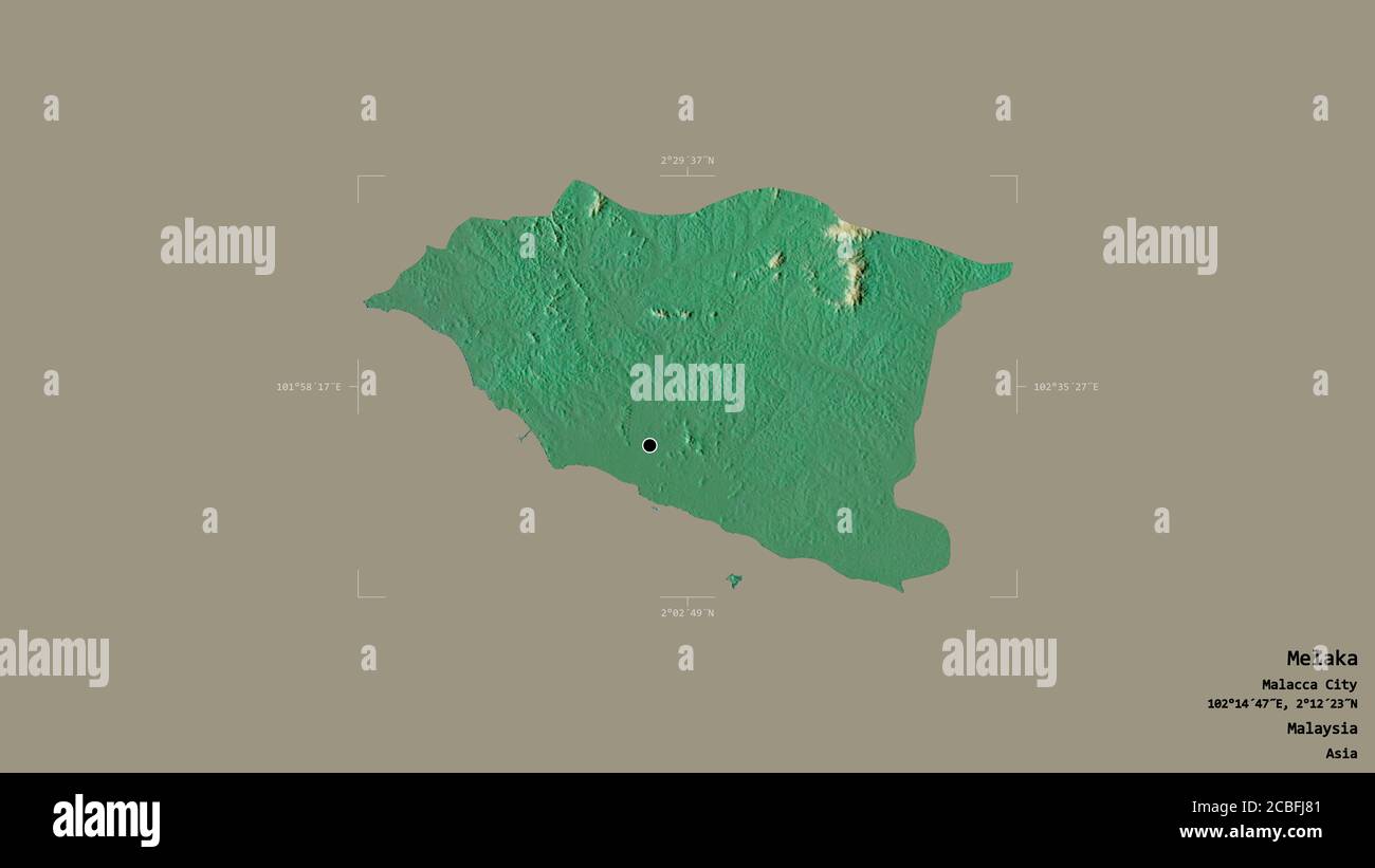 Area of Melaka, state of Malaysia, isolated on a solid background in a ...
