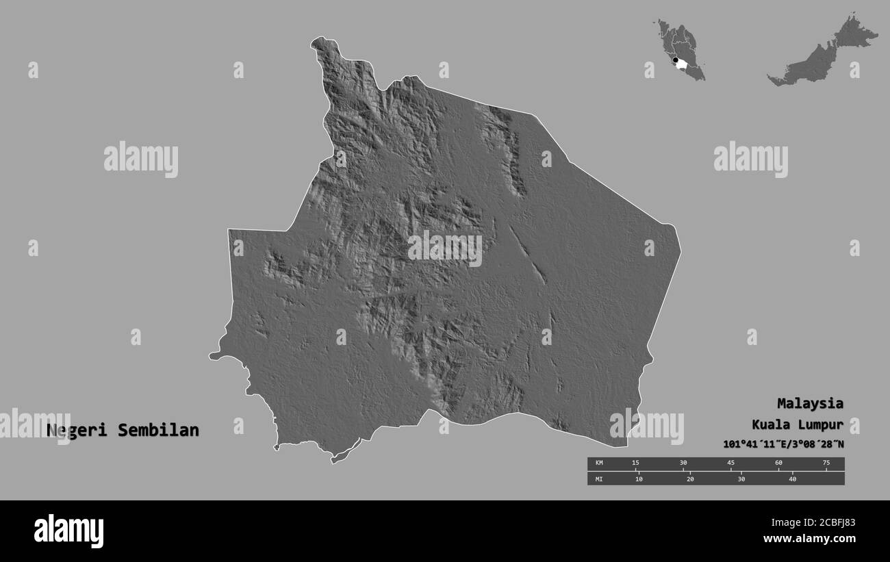 Shape of Negeri Sembilan, state of Malaysia, with its capital isolated ...