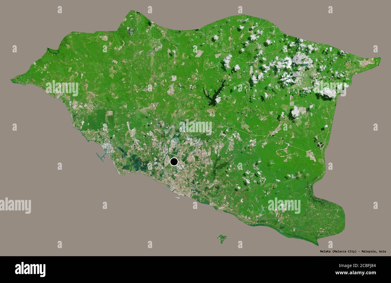 Shape of Melaka, state of Malaysia, with its capital isolated on a ...