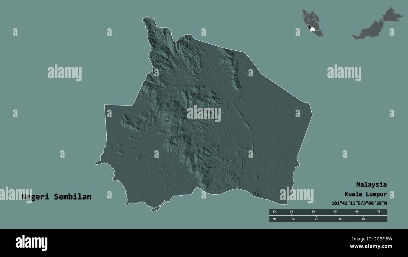 Shape of Negeri Sembilan, state of Malaysia, with its capital isolated ...