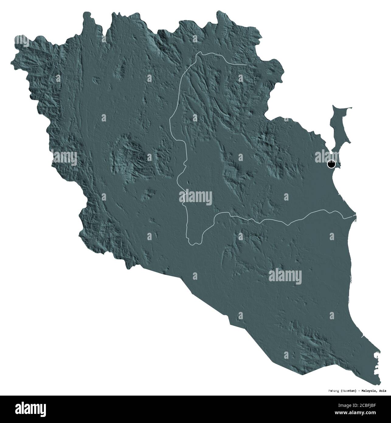 Shape of Pahang, state of Malaysia, with its capital isolated on white ...