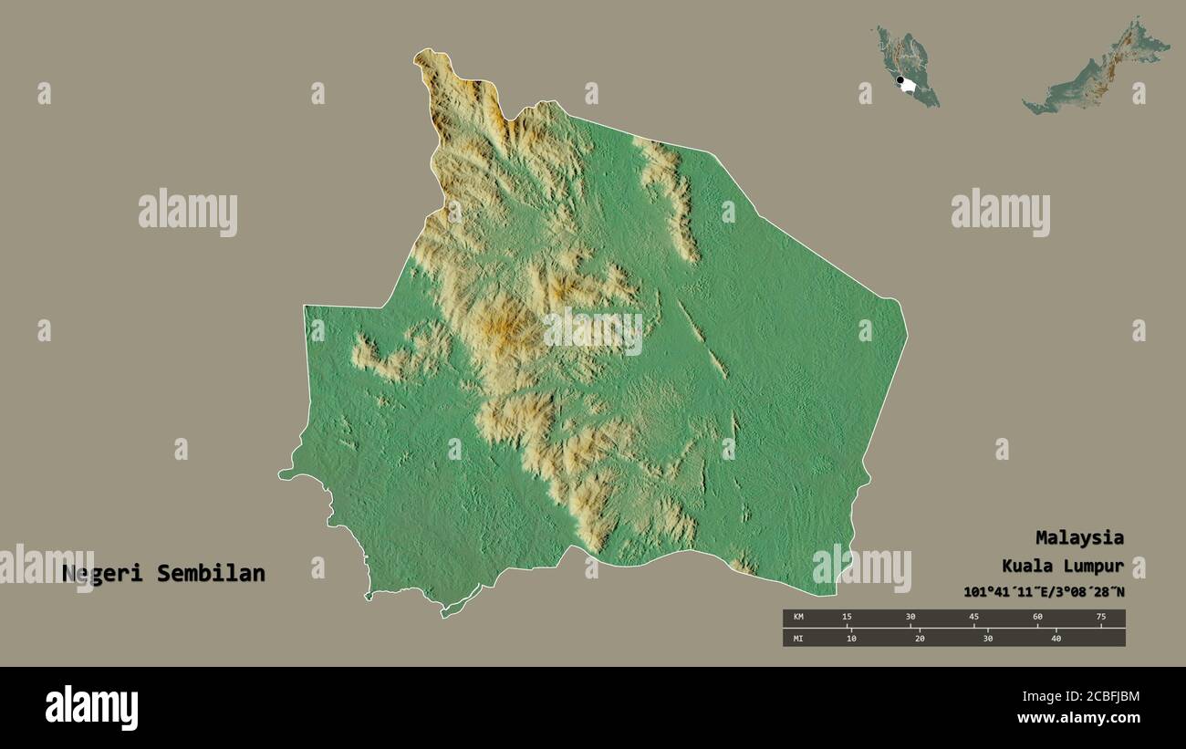 Shape of Negeri Sembilan, state of Malaysia, with its capital isolated ...