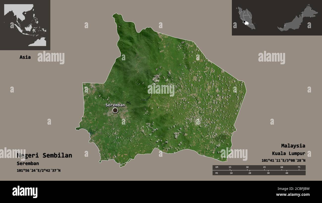 Shape of Negeri Sembilan, state of Malaysia, and its capital. Distance ...