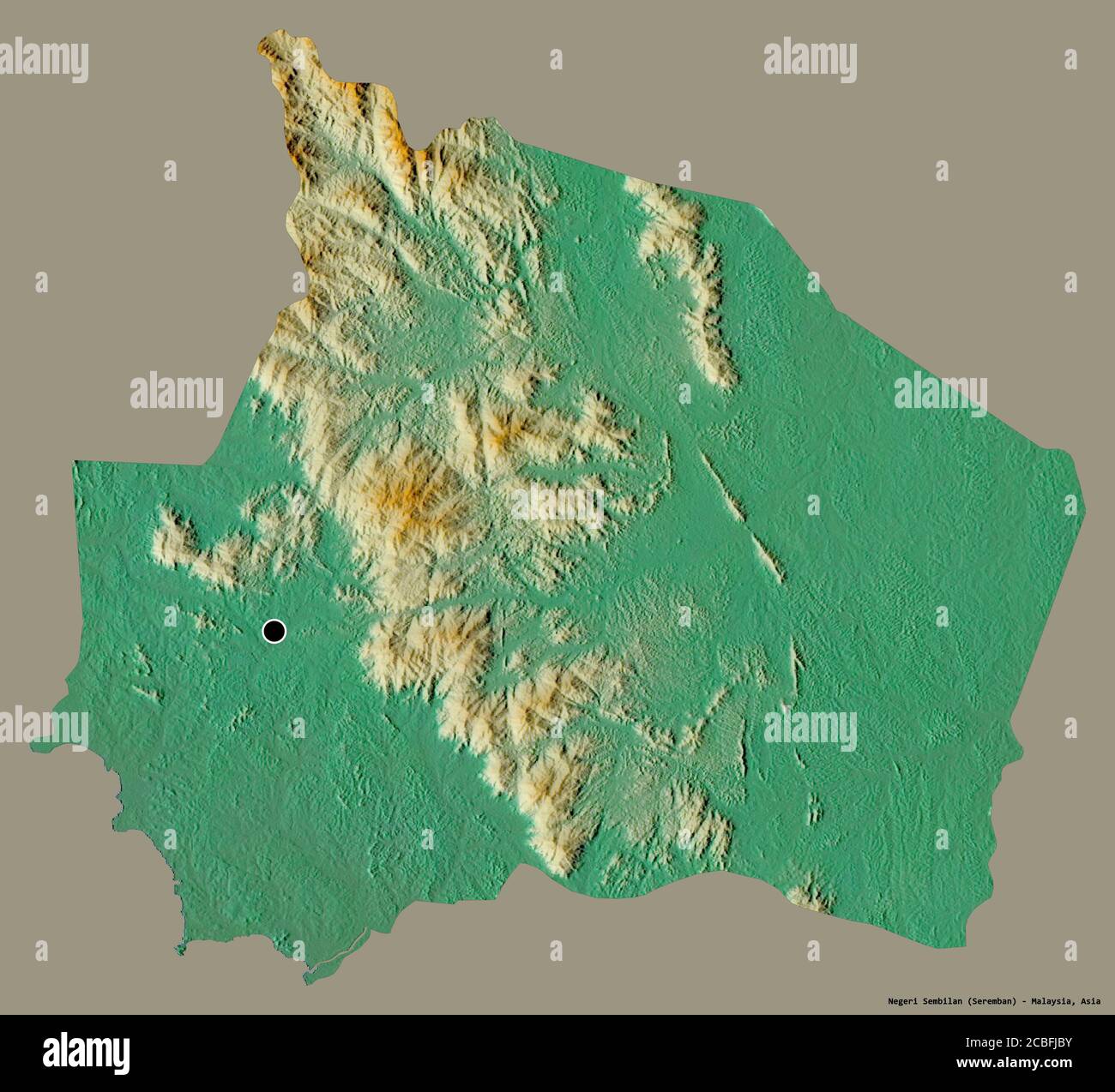 Shape of Negeri Sembilan, state of Malaysia, with its capital isolated ...
