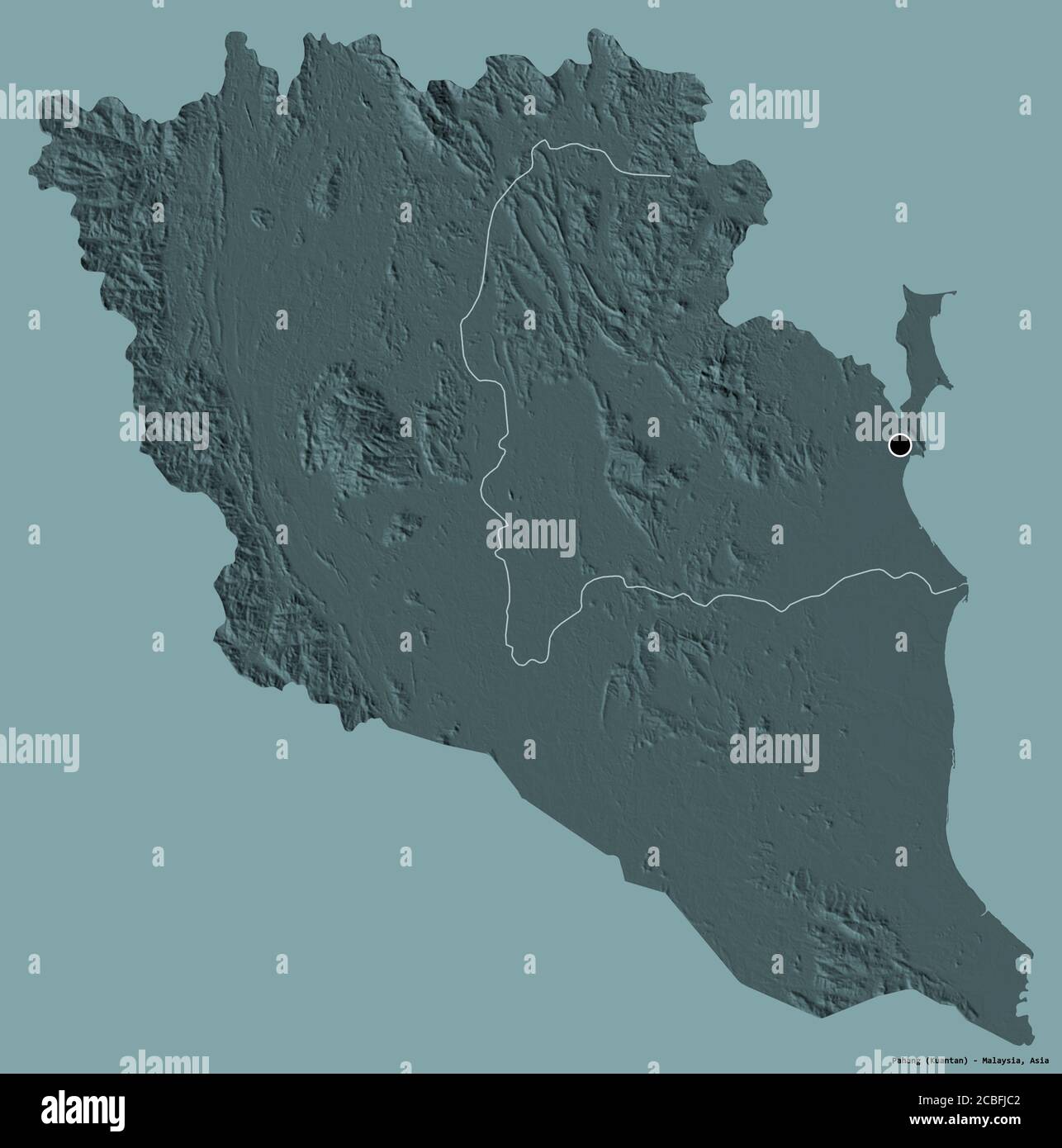 Shape of Pahang, state of Malaysia, with its capital isolated on a ...