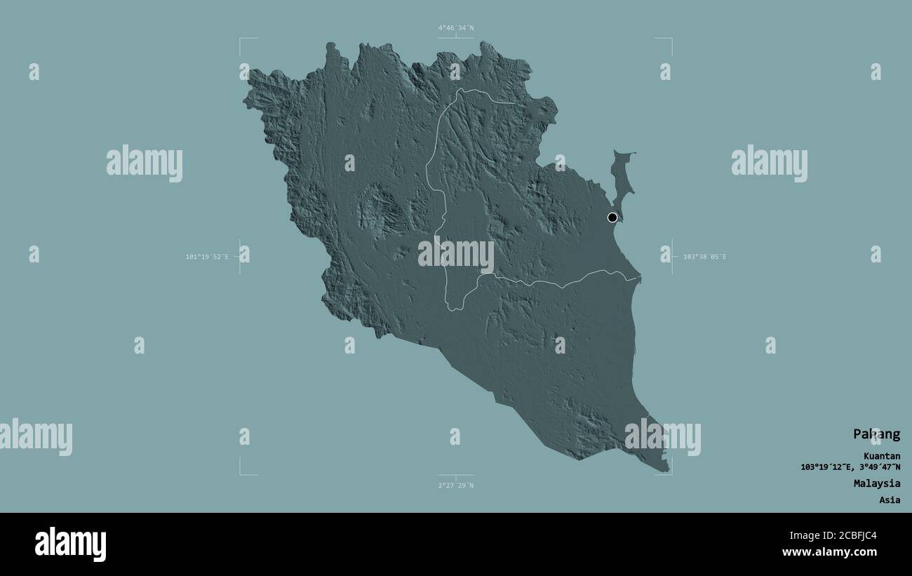 Area of Pahang, state of Malaysia, isolated on a solid background in a ...