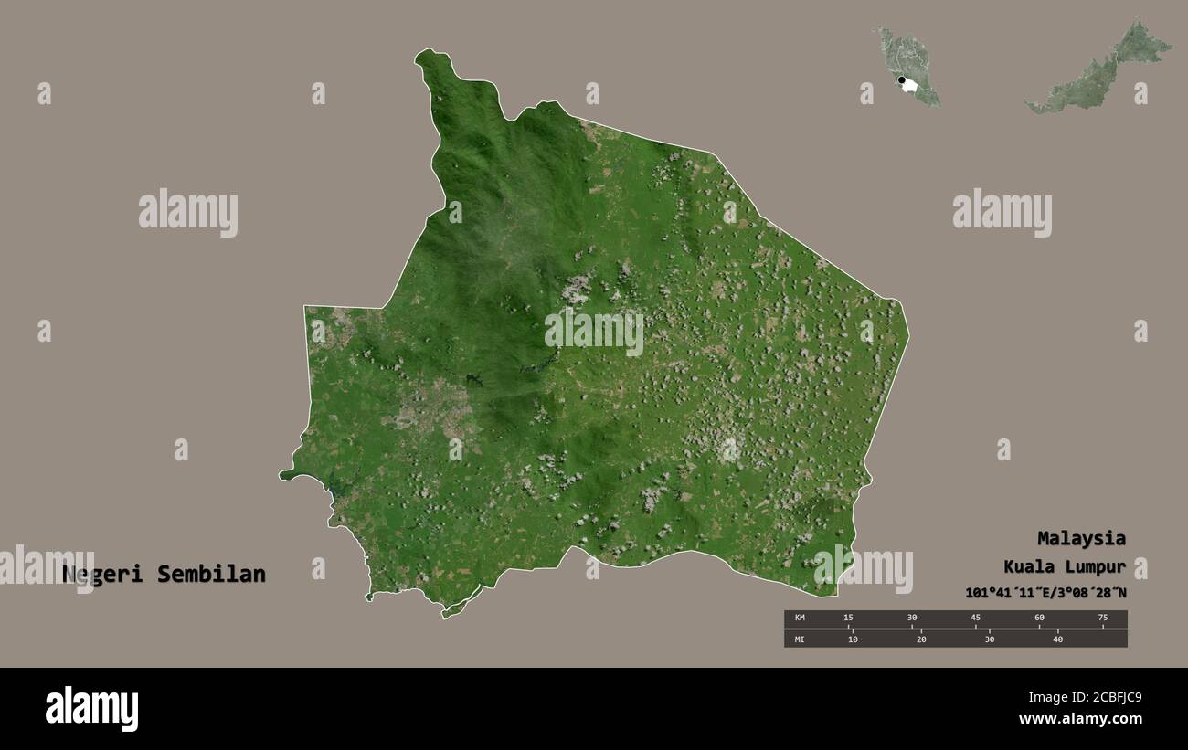 Shape of Negeri Sembilan, state of Malaysia, with its capital isolated ...