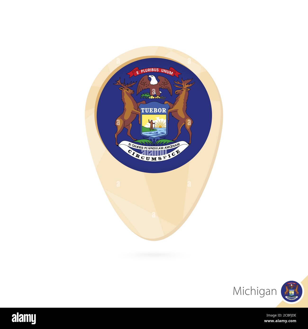 Map pointer with flag of Michigan. Orange abstract map icon. Vector ...