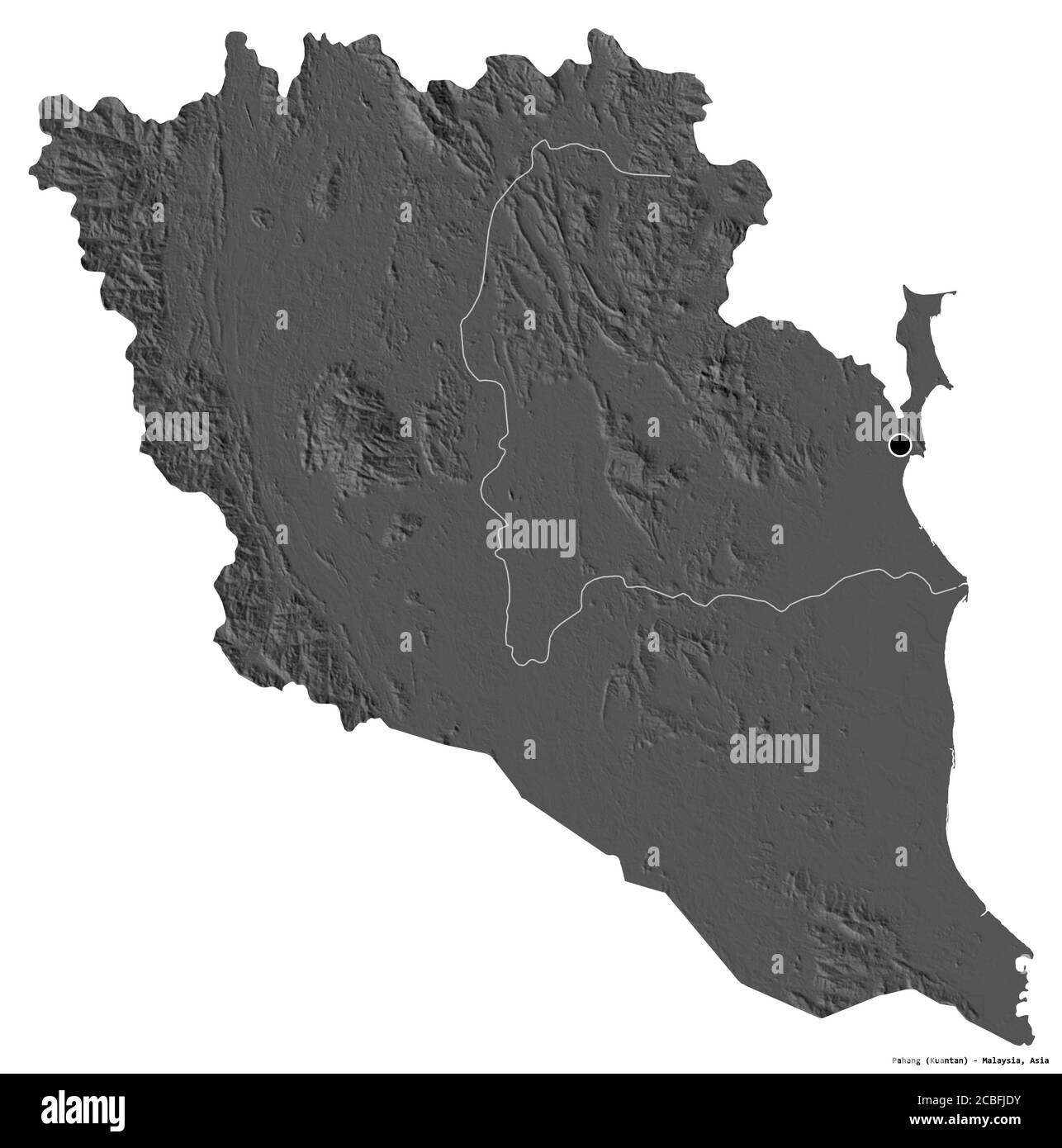 Shape of Pahang, state of Malaysia, with its capital isolated on white ...