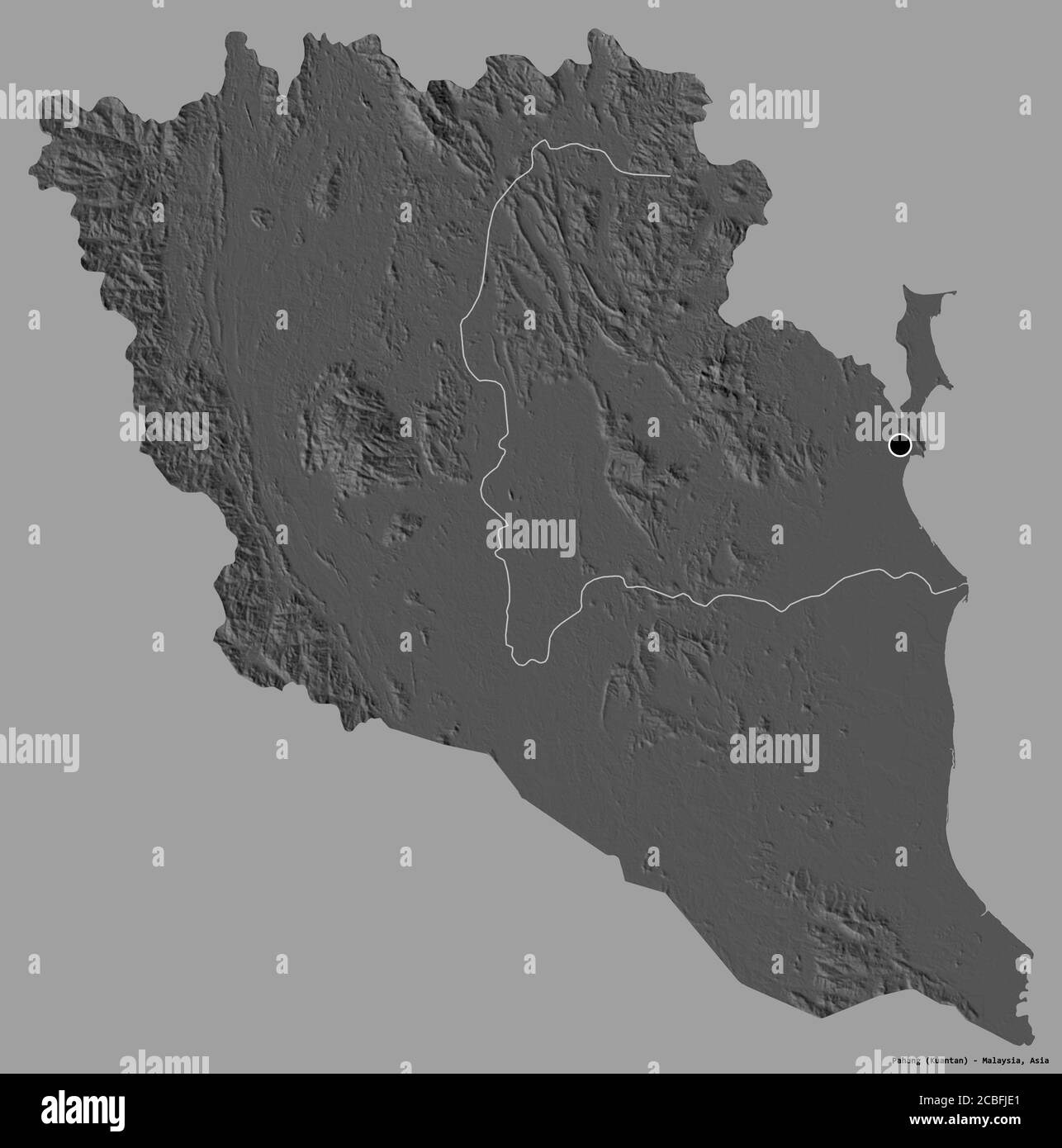 Shape of Pahang, state of Malaysia, with its capital isolated on a ...