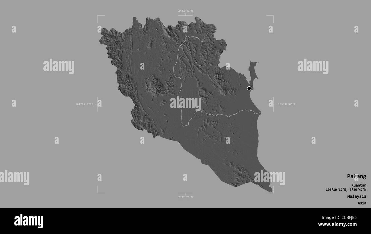 Area of Pahang, state of Malaysia, isolated on a solid background in a ...