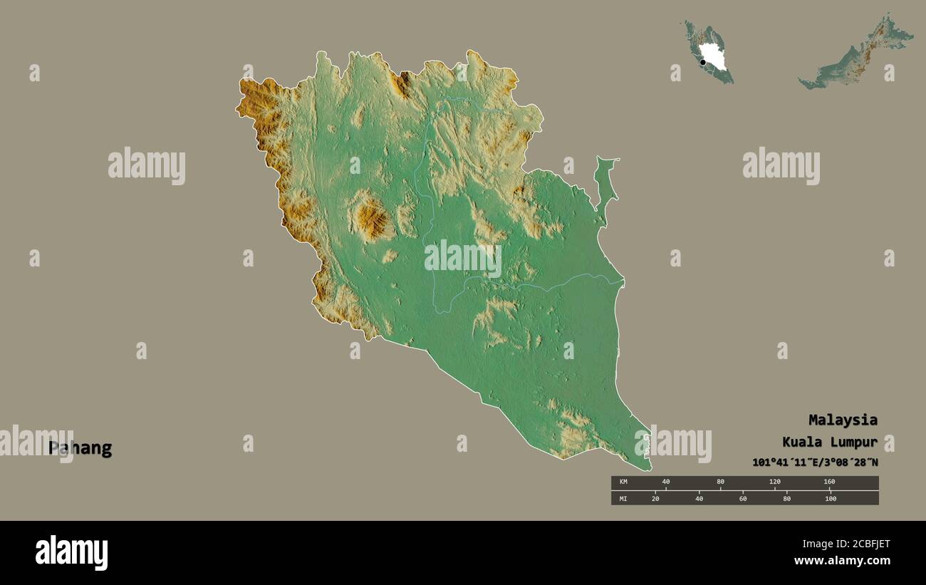 Shape of Pahang, state of Malaysia, with its capital isolated on solid ...