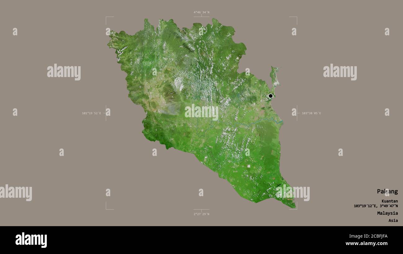 Area of Pahang, state of Malaysia, isolated on a solid background in a ...