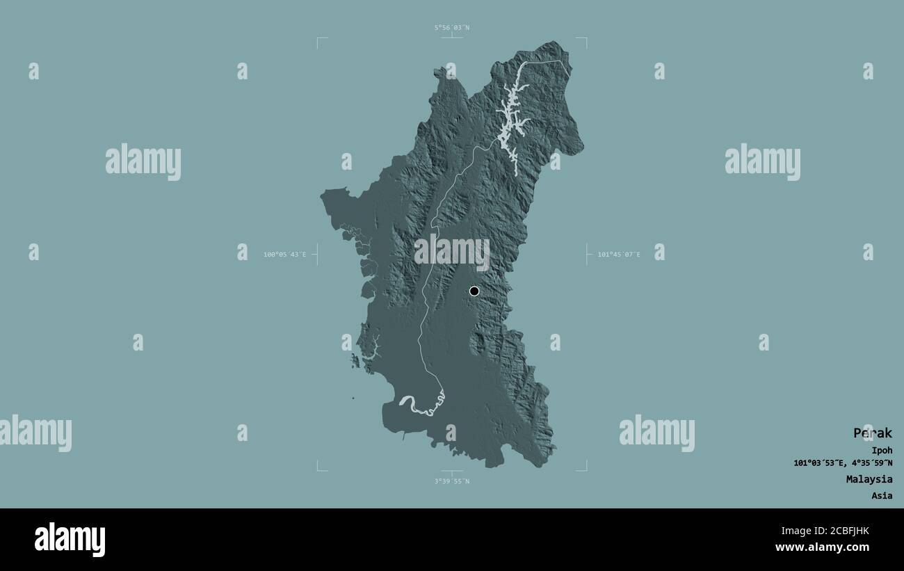 Area of Perak, state of Malaysia, isolated on a solid background in a ...