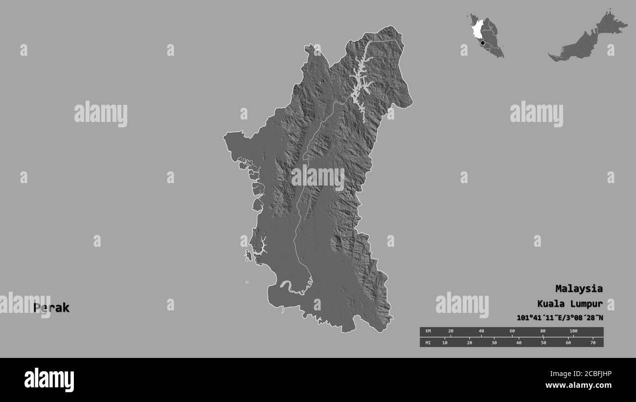 Shape of Perak, state of Malaysia, with its capital isolated on solid ...