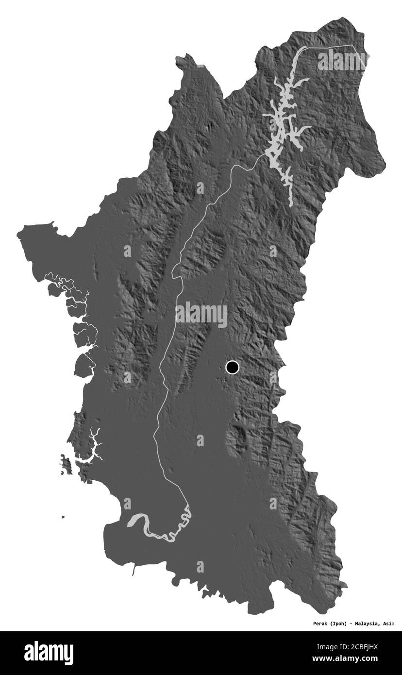 Shape of Perak, state of Malaysia, with its capital isolated on white ...