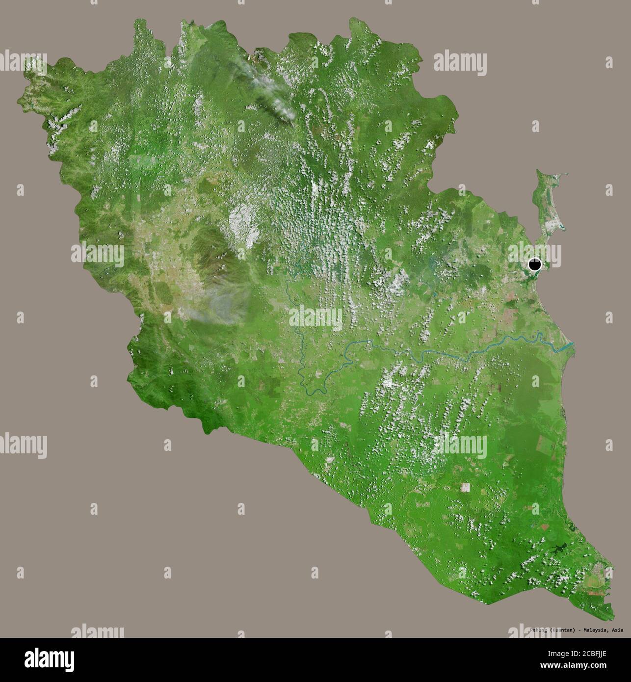 Shape of Pahang, state of Malaysia, with its capital isolated on a ...