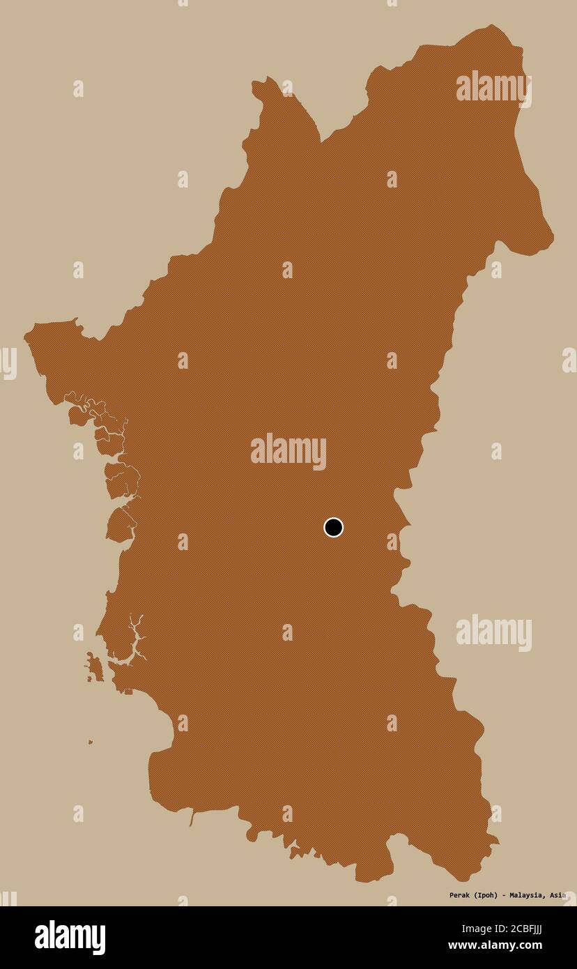 Shape of Perak, state of Malaysia, with its capital isolated on a solid ...