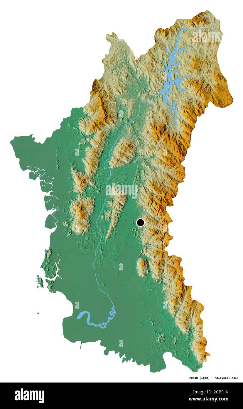Shape of Perak, state of Malaysia, with its capital isolated on white ...