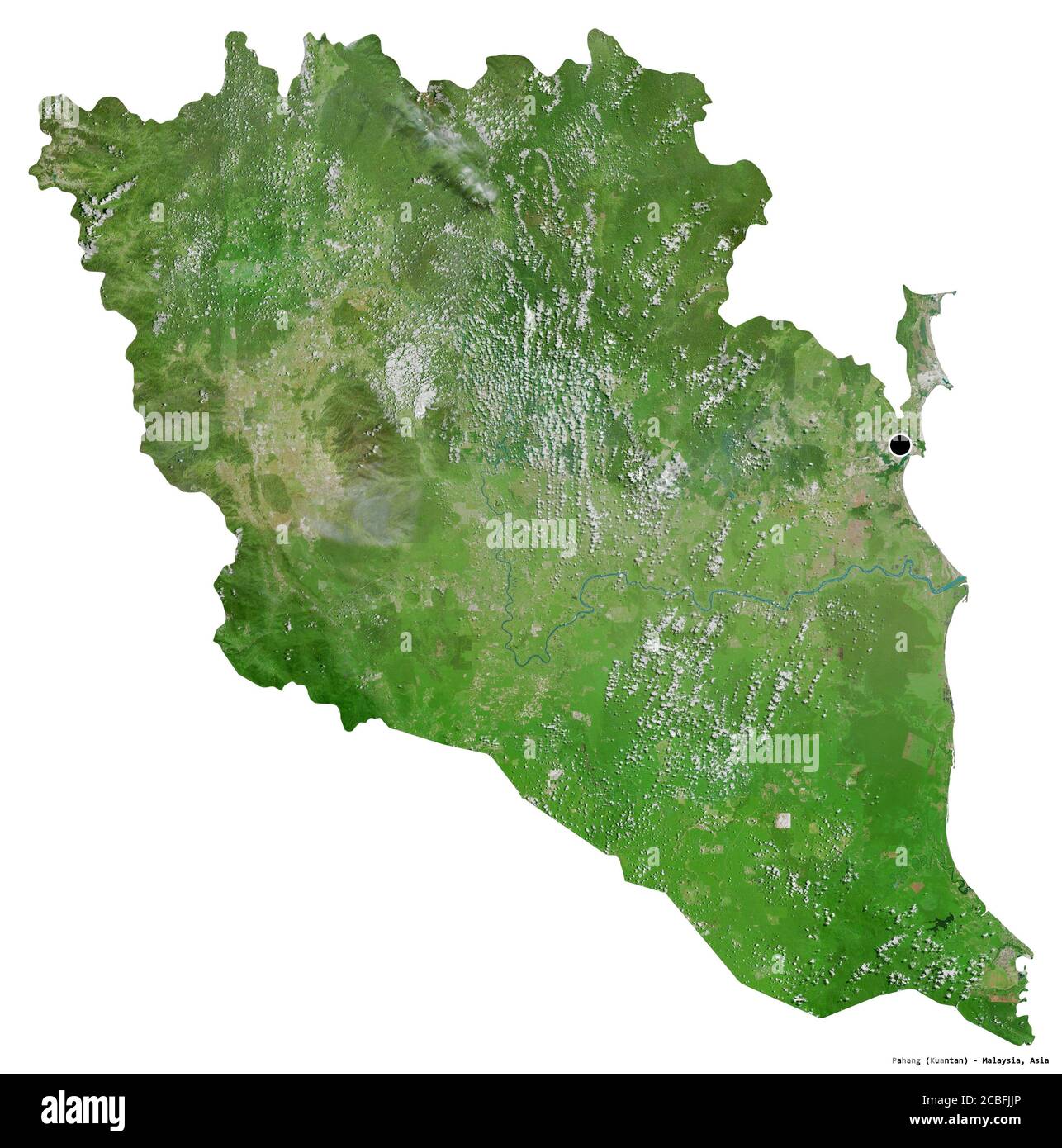 Shape of Pahang, state of Malaysia, with its capital isolated on white ...