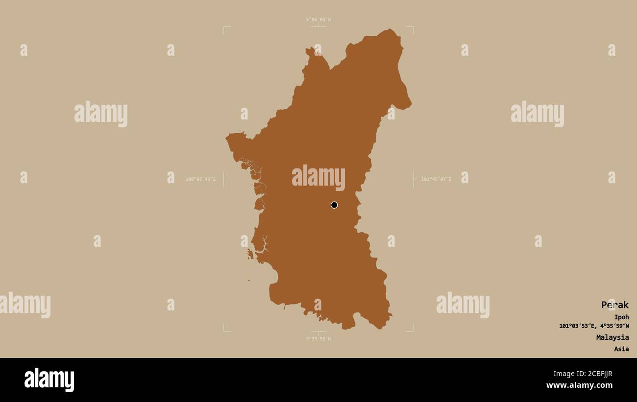 Area of Perak, state of Malaysia, isolated on a solid background in a ...